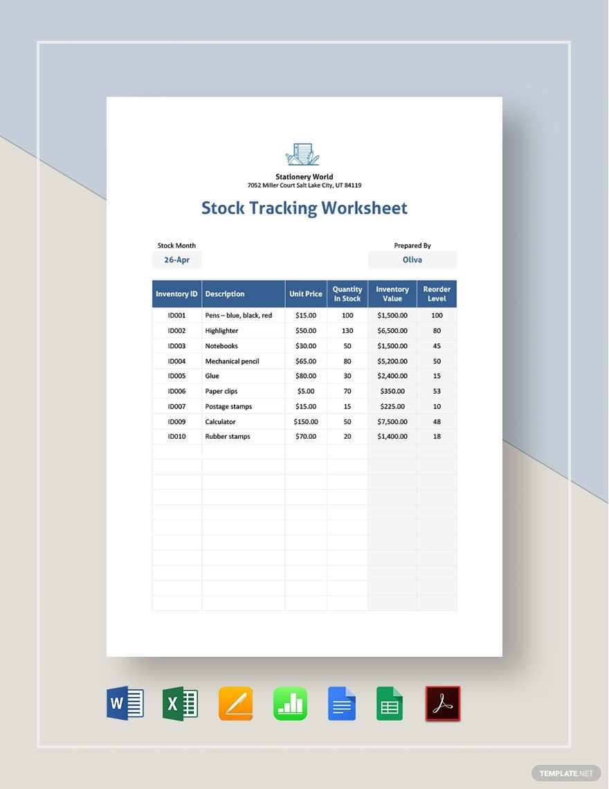 Stock Tracking Worksheet Template Download In Word Google Docs 