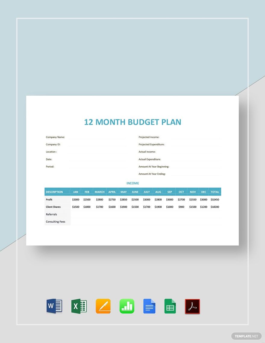 12 Month Budget Plan Template Google Docs Google Sheets Excel Word 
