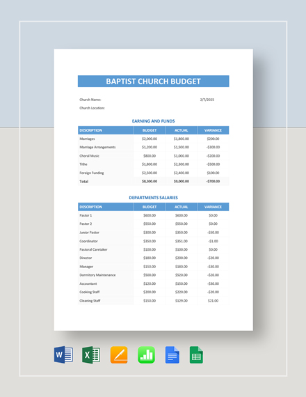 Sample Budget Template For Church CHURCHGISTS COM