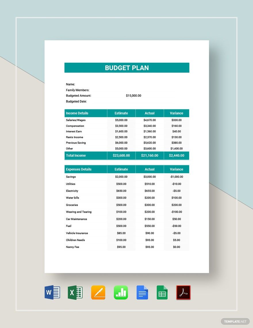 Budget Plan Template Google Docs Google Sheets Excel Word Apple 