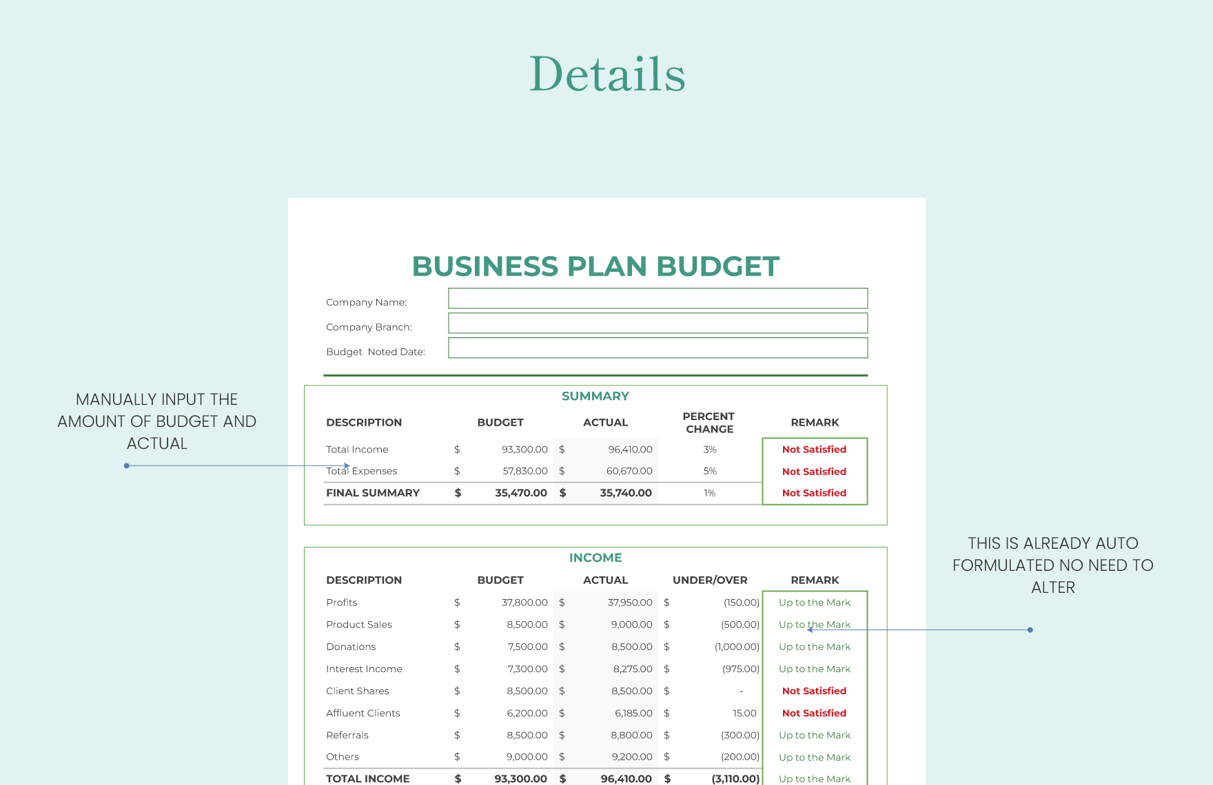 Simple Business Plan Budget Template in Google Docs, Numbers, Word ...