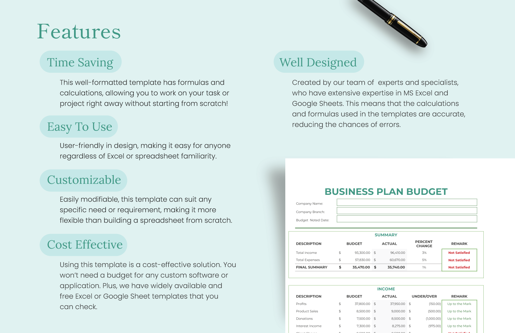 Simple Business Plan Budget Template in Google Docs, Numbers, Word ...