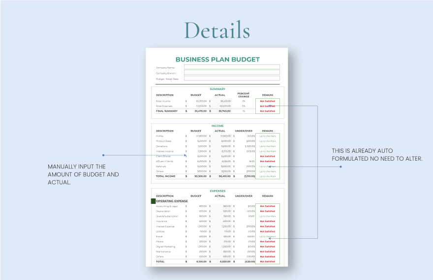Simple Business Plan Budget Template - Google Docs, Google Sheets ...