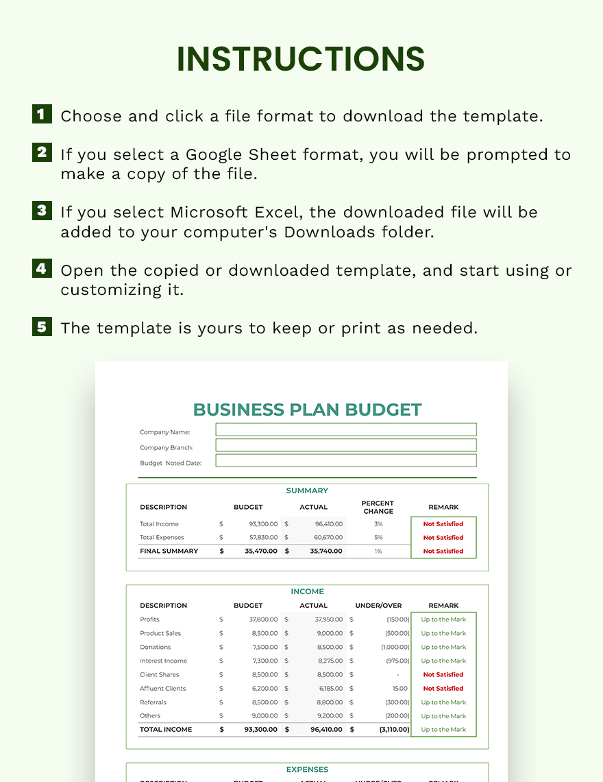 Simple Business Plan Budget Template - Google Docs, Google Sheets ...