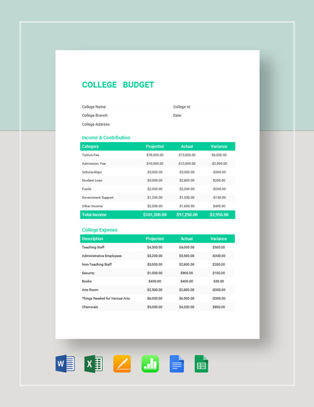 12+ College Budget Templates to Download - PDF, Excel, Word, Numbers ...