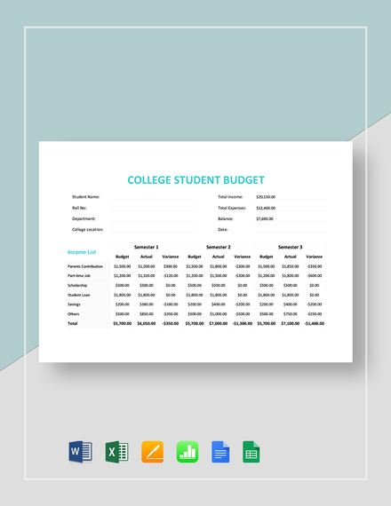 11+ Student Budget Templates - Free Sample, Example, Format Download ...