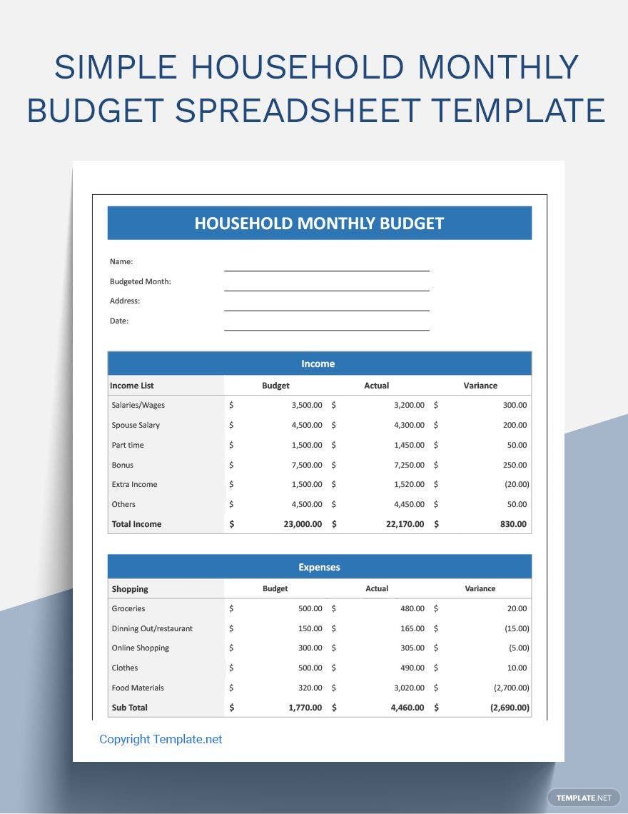 Free Simple Household Monthly Budget Spreadsheet Template Google Docs 