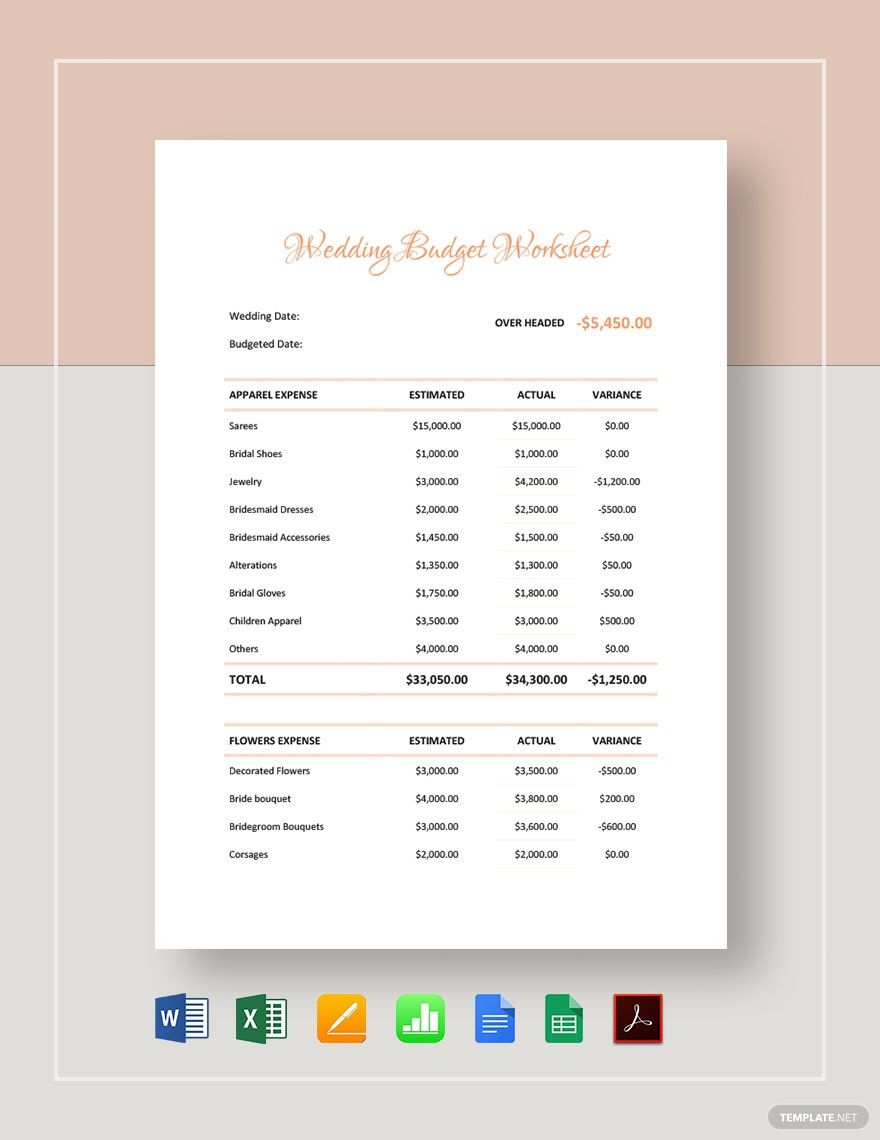 Free Printable Wedding Budget Worksheet Template Download In Word 