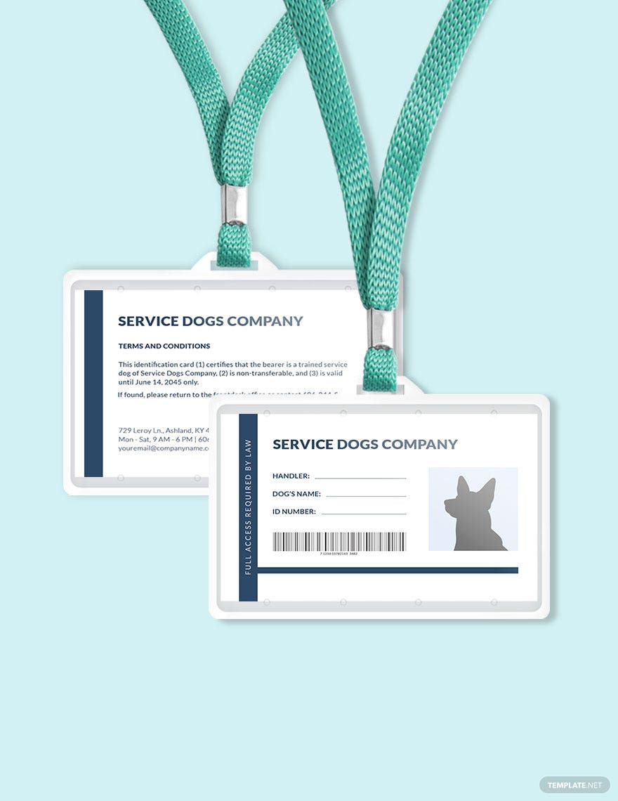 Blank Service Dog Animal ID Card Template Download In Word 