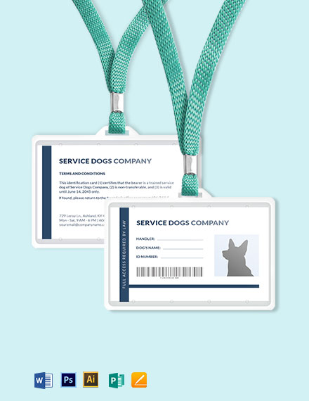 Blank Service Dog Animal ID Card Template Illustrator Word Apple 