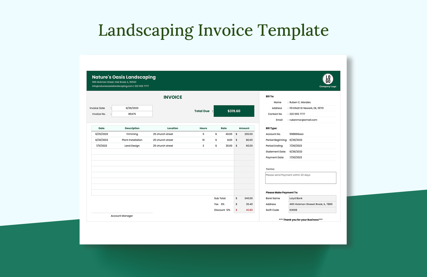 Landscaping Invoice Template Download In Word Google Docs Excel PDF Google Sheets Apple 