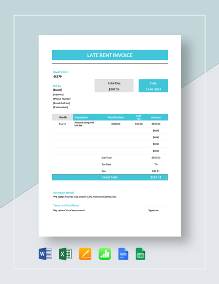 Rent Invoice Template - 12+ Free Word, PDF Format Download