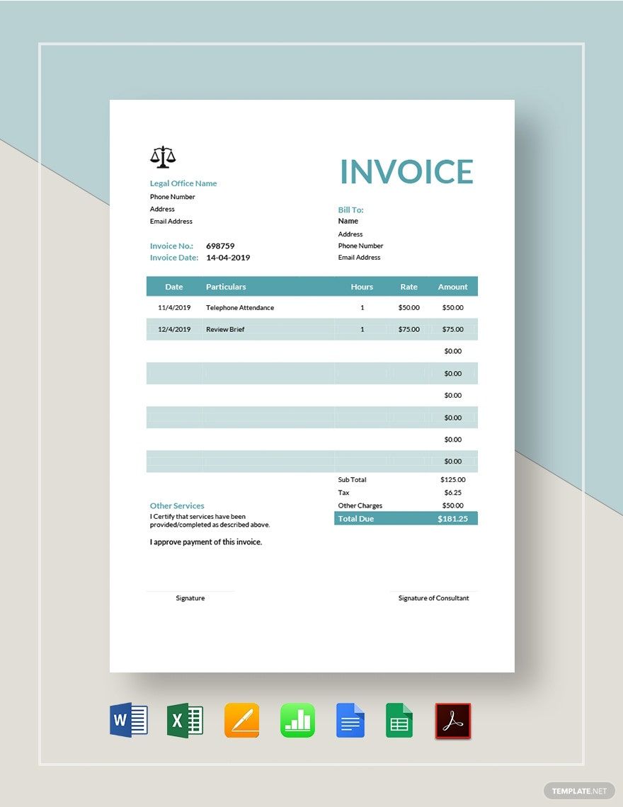 Legal Consulting Invoice Template Google Docs Google Sheets Excel 