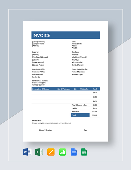 38+ Commercial Invoice Templates - Word, Excel, PDF,AI | Free & Premium ...