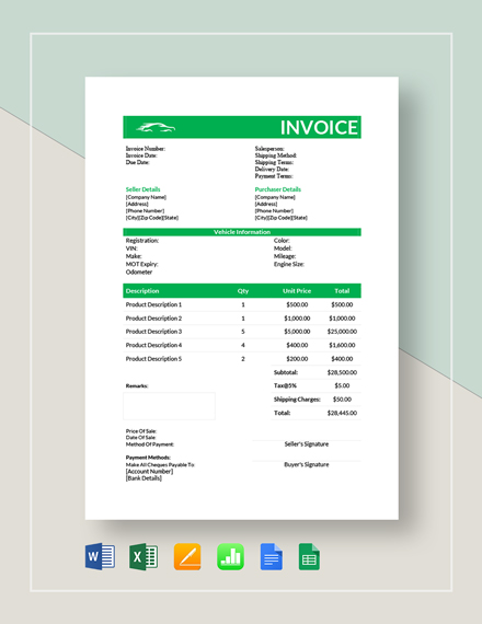 Car Invoice Template - 23+ Free Word, Excel, PDF Format Download