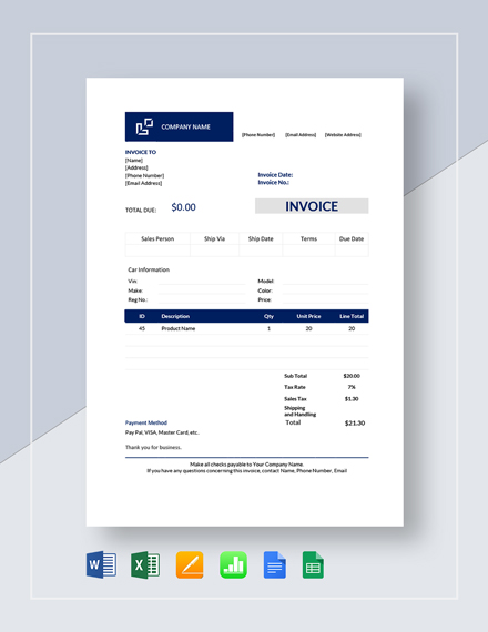 Car Invoice Template - 23+ Free Word, Excel, PDF Format Download