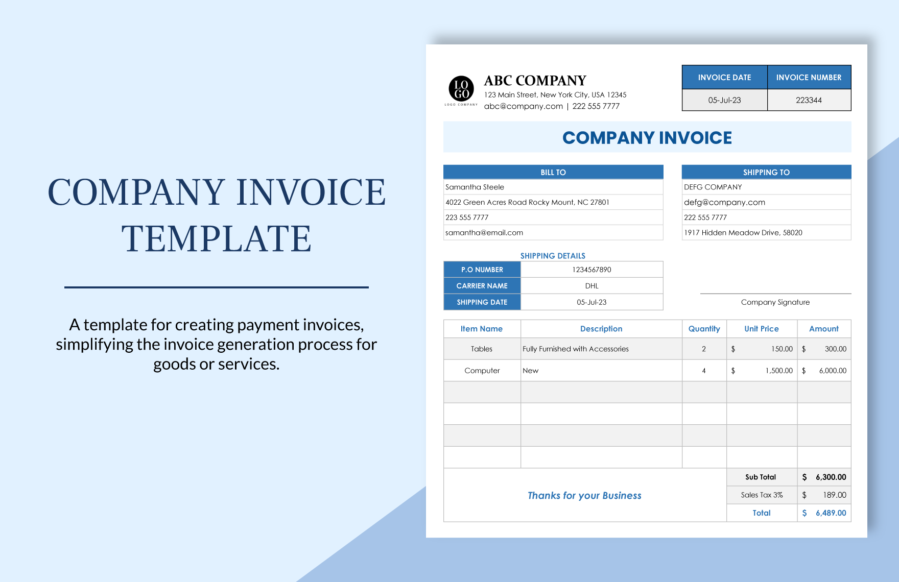 Company Invoice Template - Download in Word, Google Docs, Excel, PDF ...