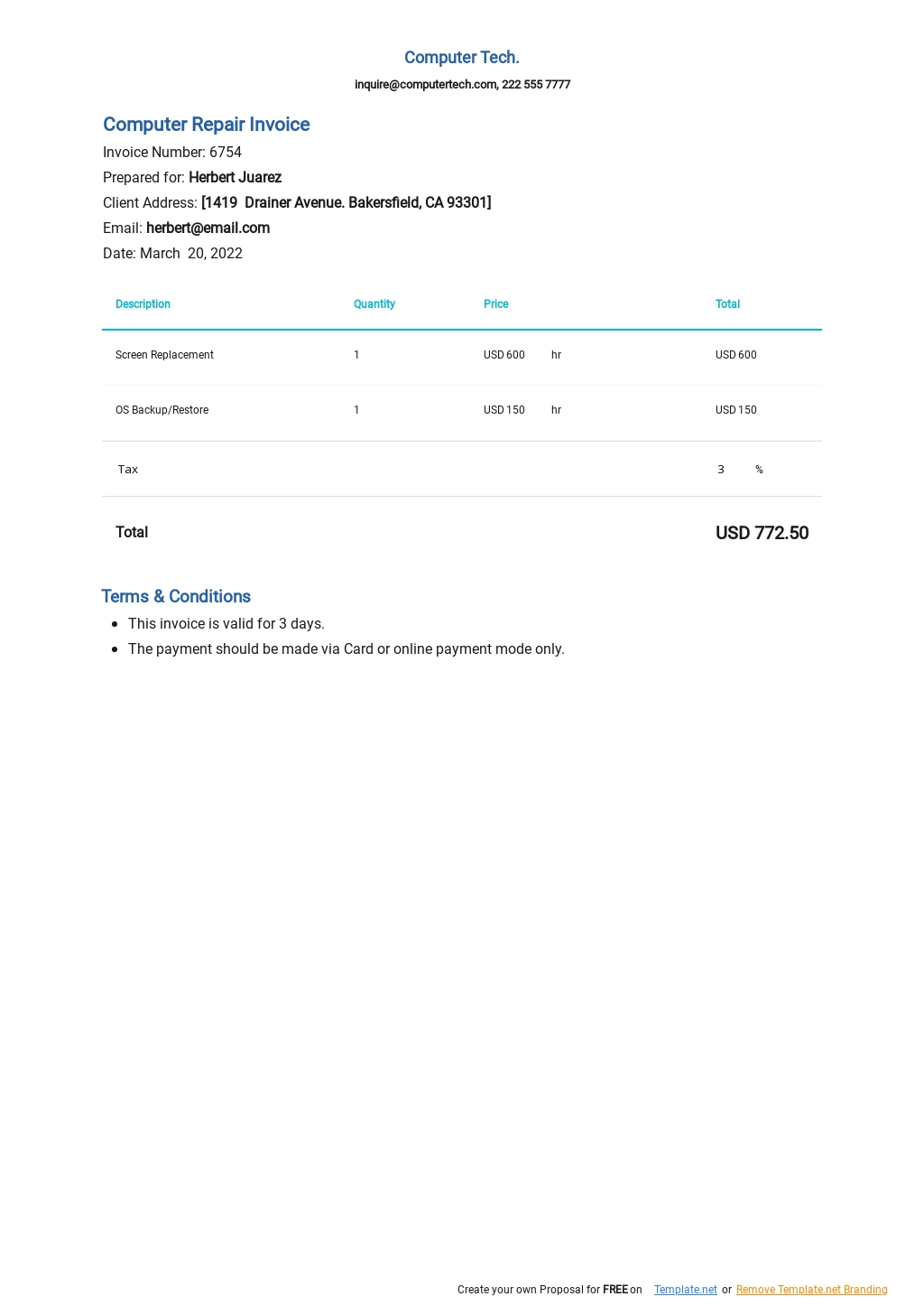 Free Blank Invoice Template