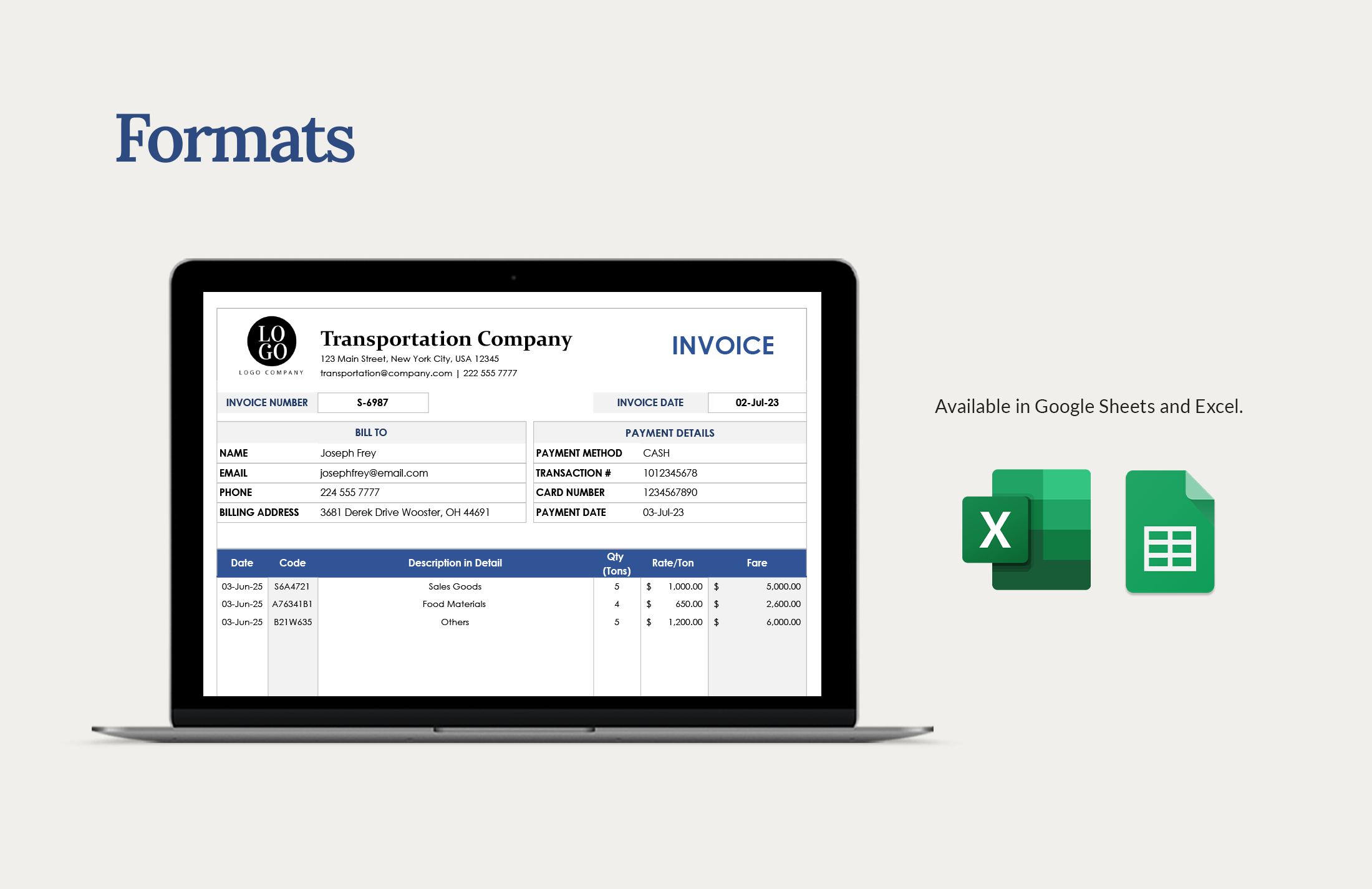 Transportation Invoice Template - Download in Word, Google Docs, Excel ...
