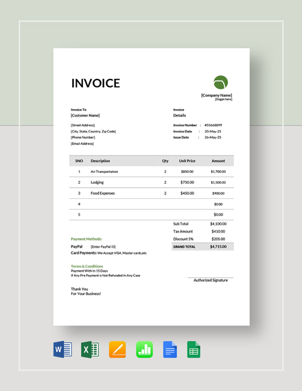 26+ Travel Invoice Templates - PDF, Docs, Excel