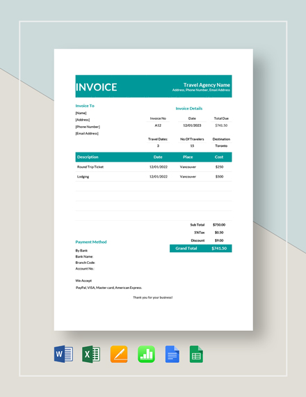 14 Travel Invoice Templates Docs PDF Word