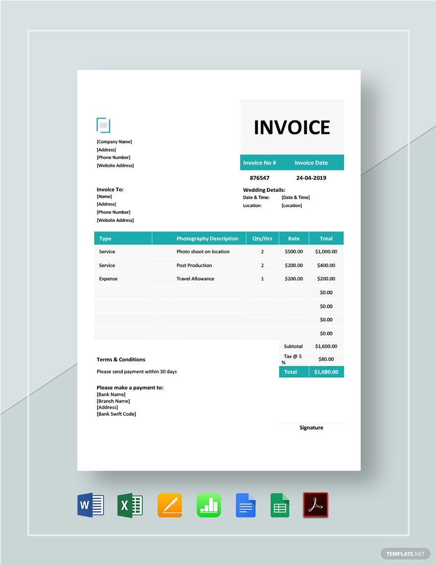 Wedding Photography Invoice Template Download In Word Google Docs 