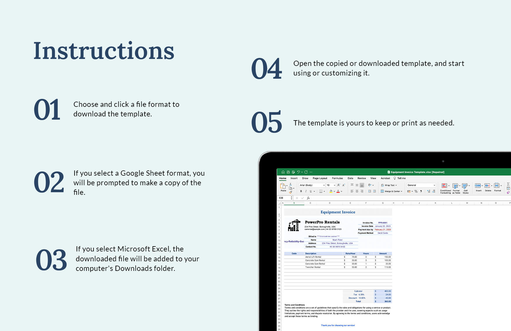 Equipment Invoice Template - Google Docs, Google Sheets, Excel, Word ...