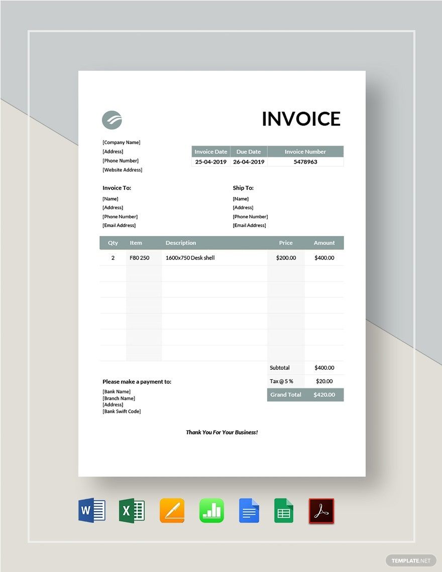 Furniture Invoice Template Google Docs Google Sheets Excel Word 