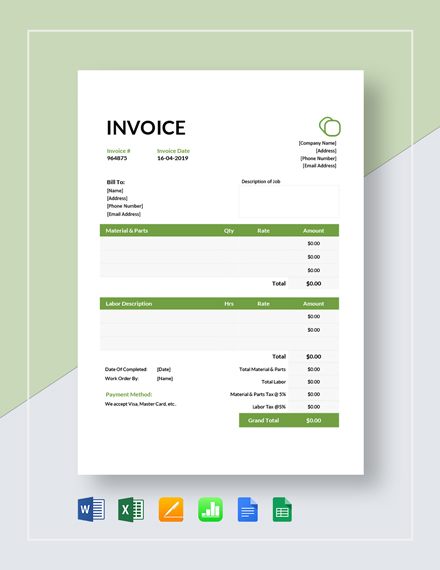 6 Garage Invoice Templates PDF Word Excel