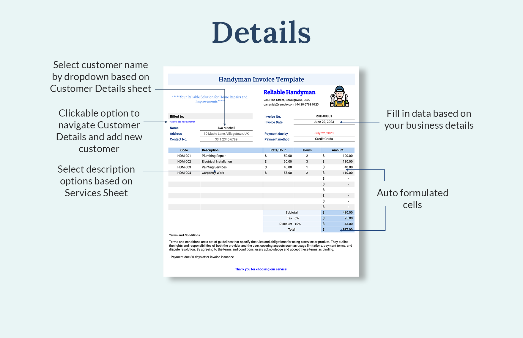 Handyman Invoice Template - Download in Word, Google Docs, Excel, PDF ...