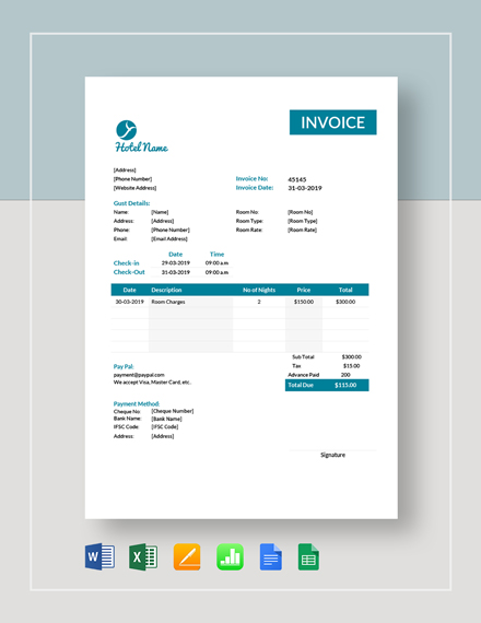 10+ Hotel Invoice Templates - Excel, Word, Numbers, Pages, PDF