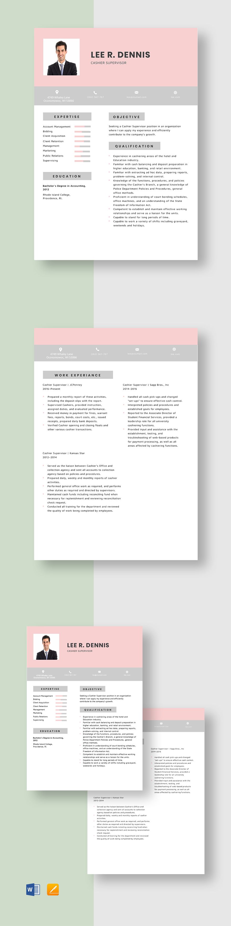 Cashier Supervisor Resume Template - Word, Apple Pages | Template.net