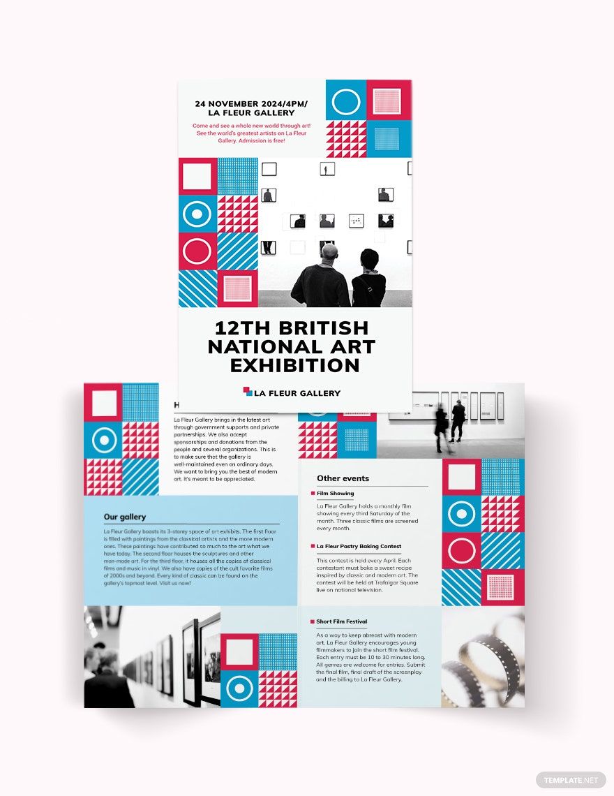 Exhibition Bi Fold Brochure Template Google Docs Illustrator InDesign Word Apple Pages 