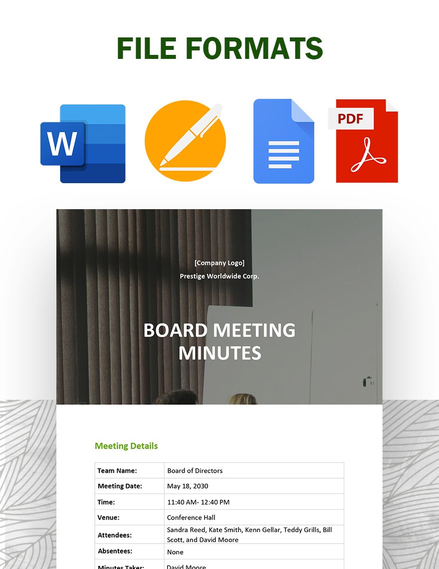 Company Board Meeting Minutes Template - Google Docs, Word, Apple Pages ...