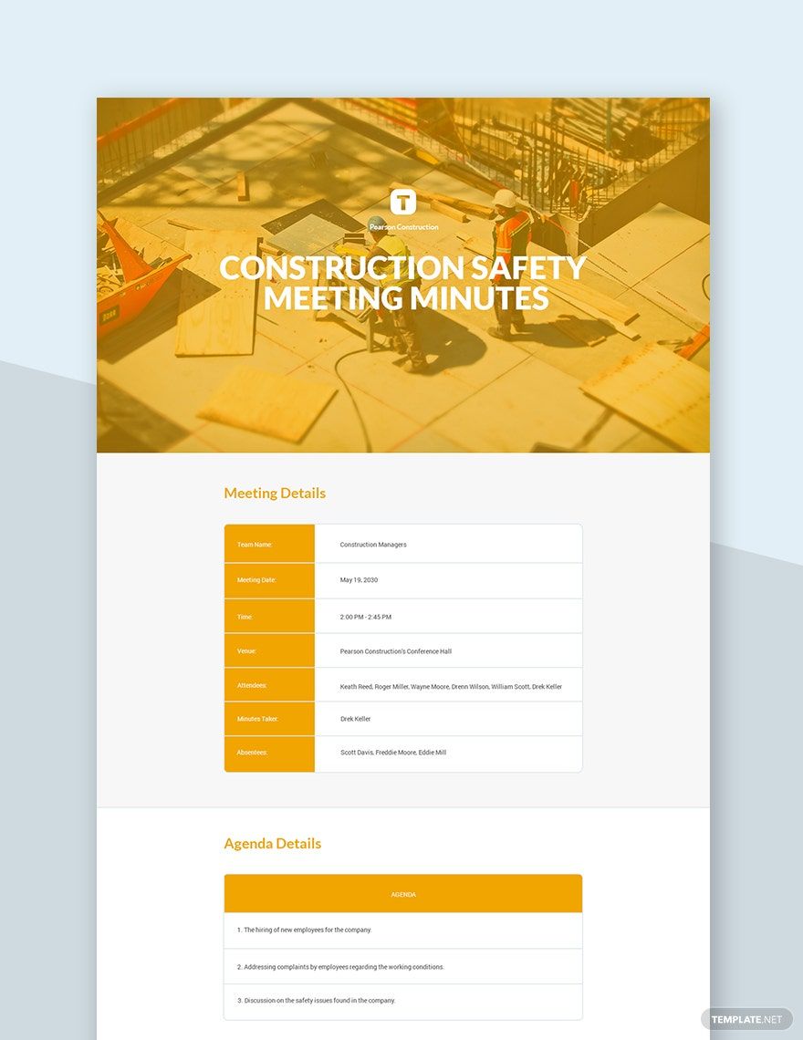 Blank Construction Meeting Minutes Template - Google Docs, Word, Apple ...