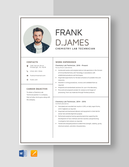 High School Chemistry Teacher Resume Template Word Apple Pages 