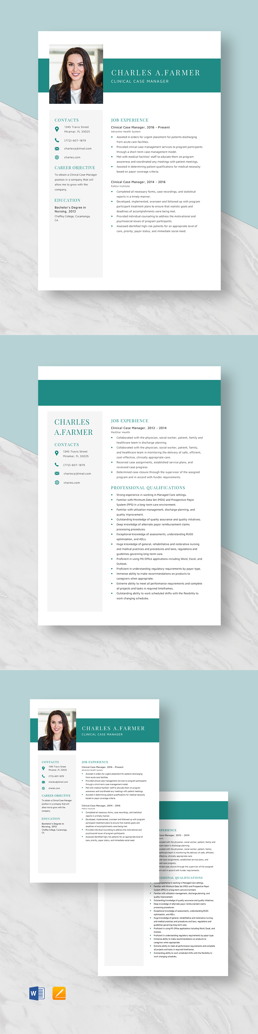 Free Clinical Case Manager Resume Template - Word, Apple Pages ...
