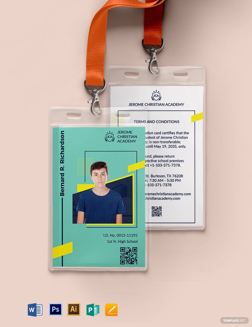 Simple High School ID Card Template - Illustrator, Word, Apple Pages ...