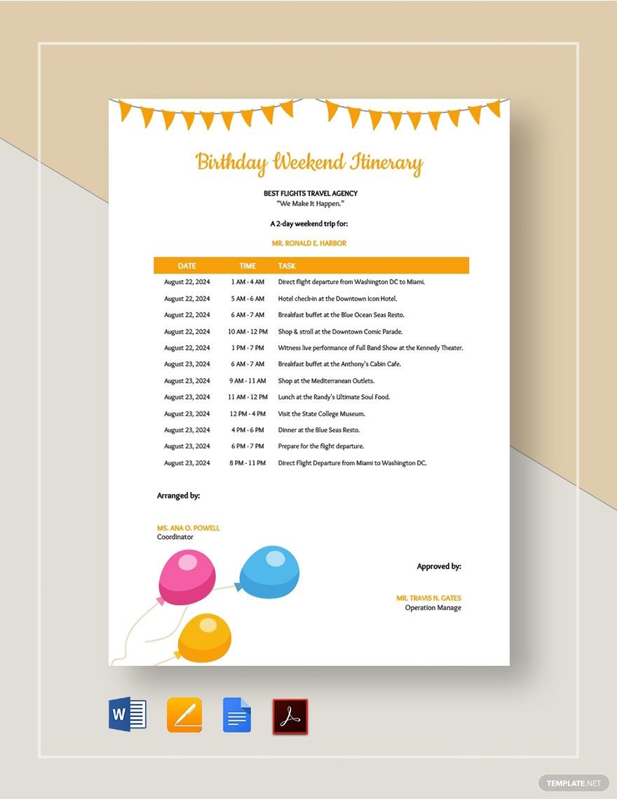 Birthday Weekend Itinerary Template Download In Word Google Docs 
