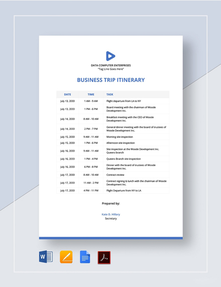 Small Business Trip Itinerary Template - Download in Word, Google Docs ...