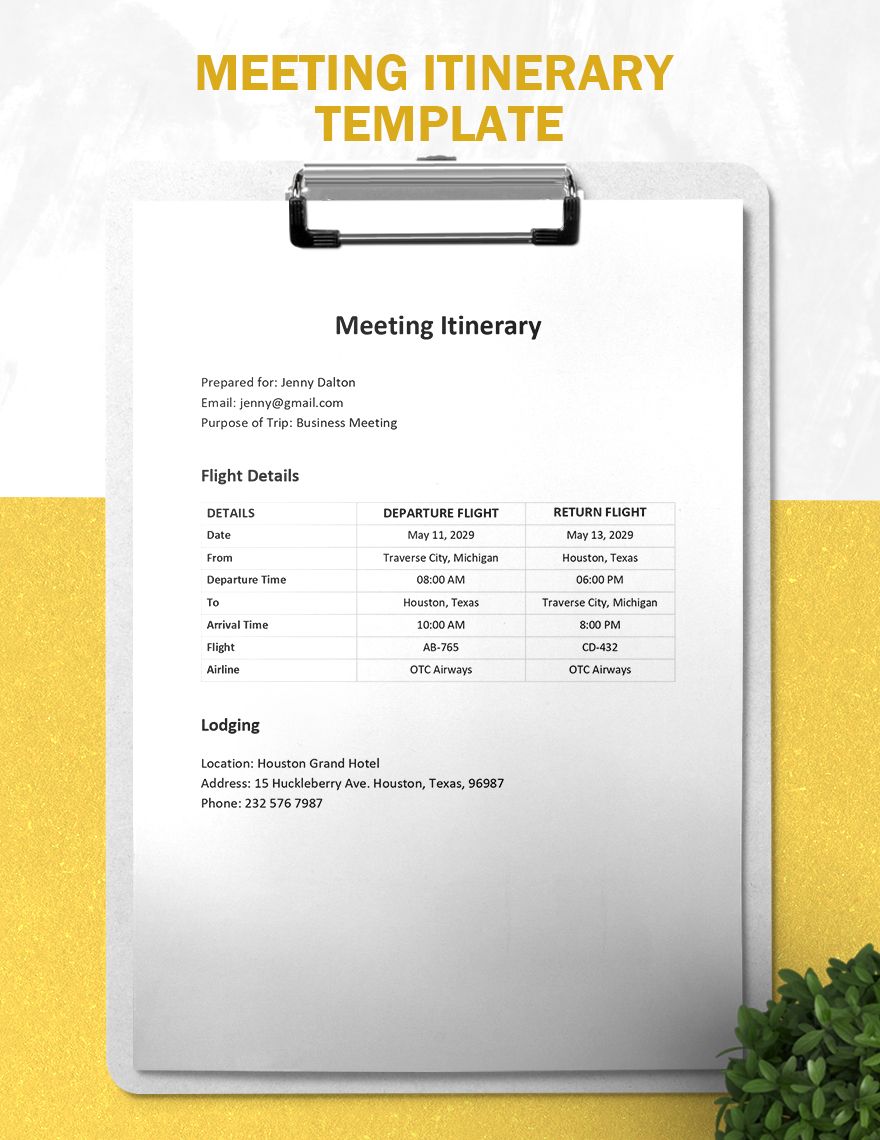 Meeting Itinerary Template - Google Docs, Word | Template.net
