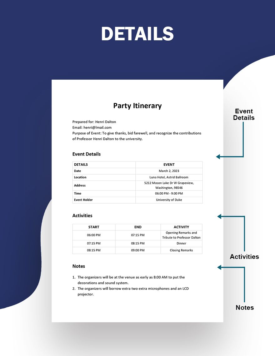 Party Itinerary Template - Google Docs, Word | Template.net