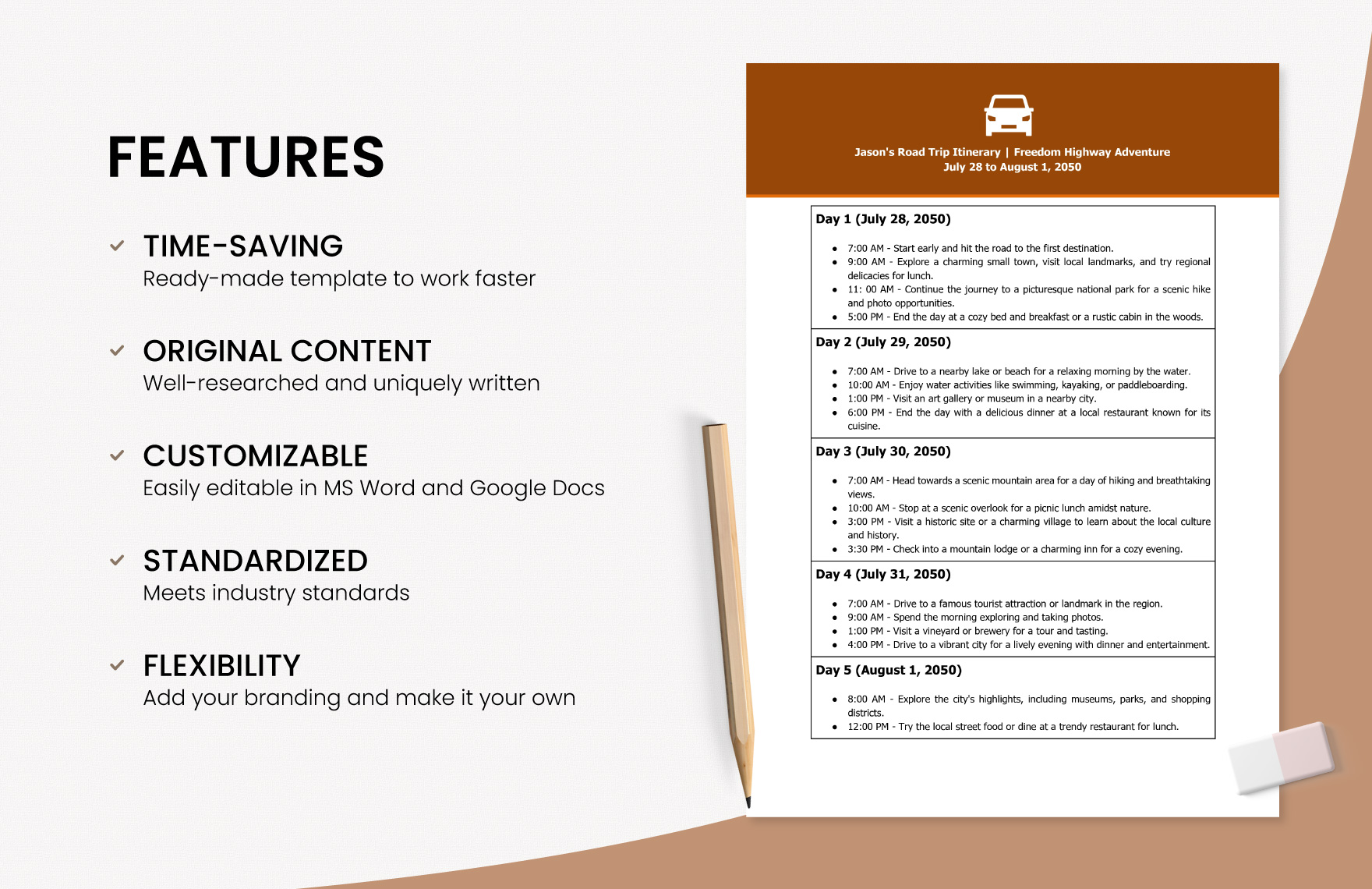 Road Trip Itinerary Template in PDF, Word, Google Docs - Download