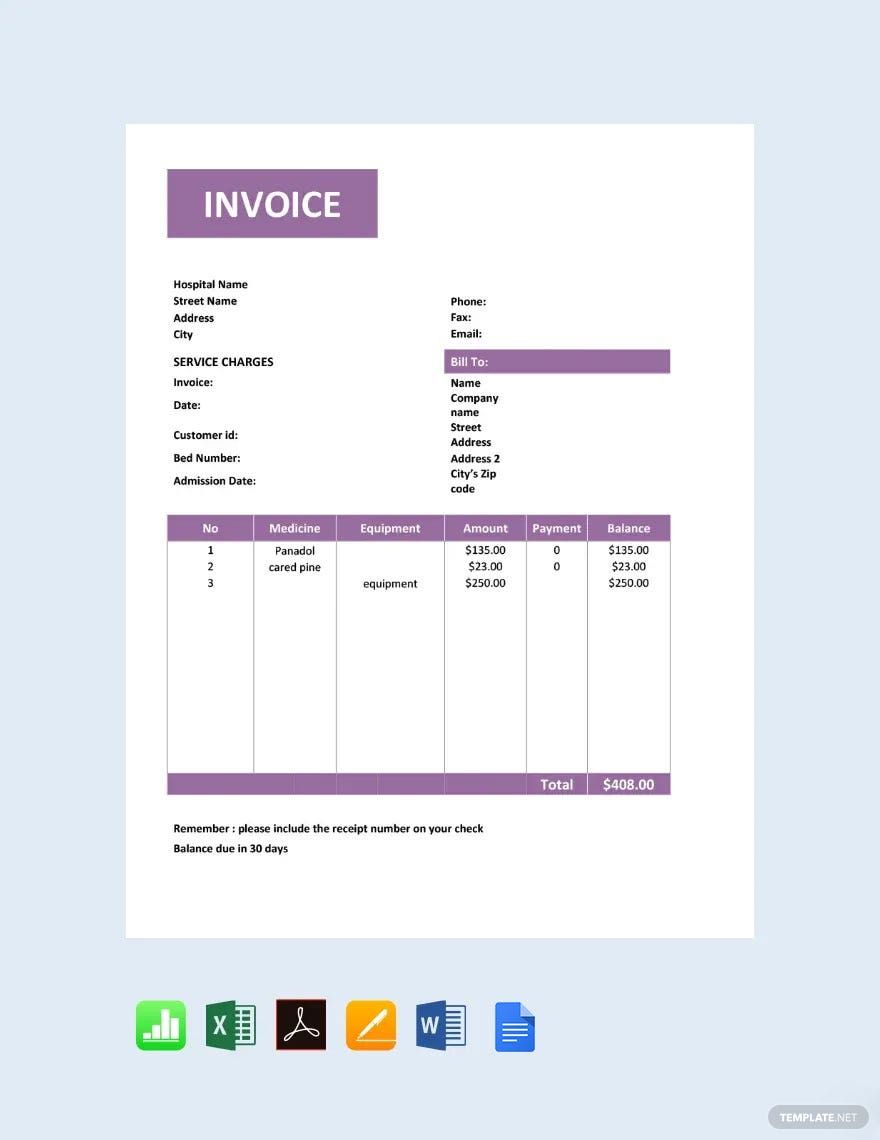 Free Sample Medical Invoice Template - Google Docs, Google Sheets, Excel, Word, Apple Numbers ...