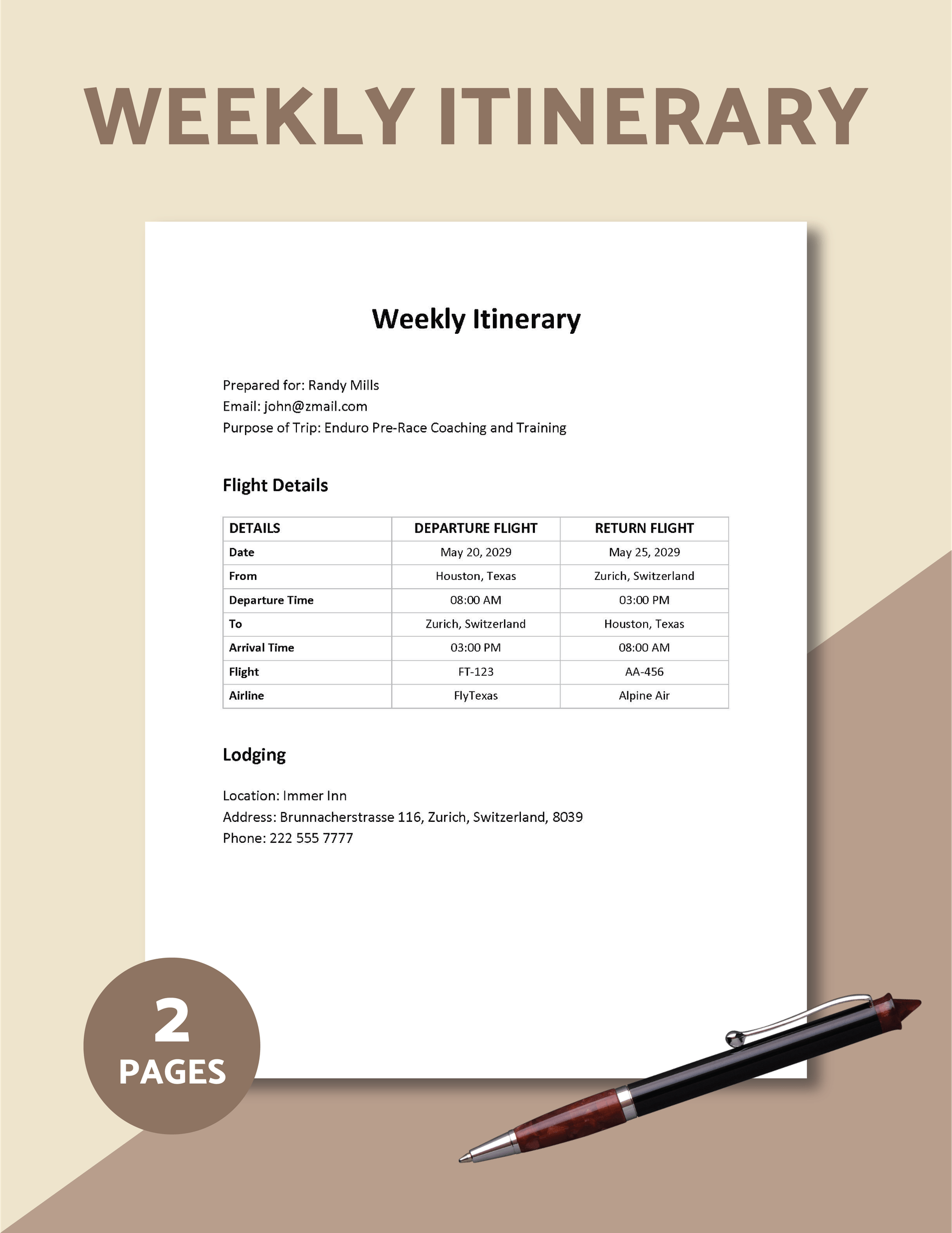 Weekly Itinerary Template Download In Word Google Docs Template