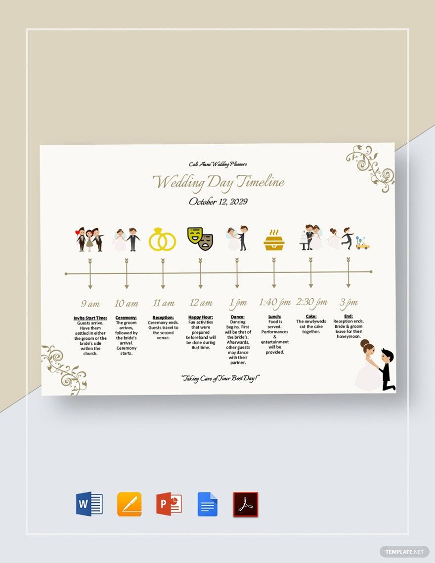 Wedding Day Timeline Template Google Docs PowerPoint Word Apple Pages PDF Template