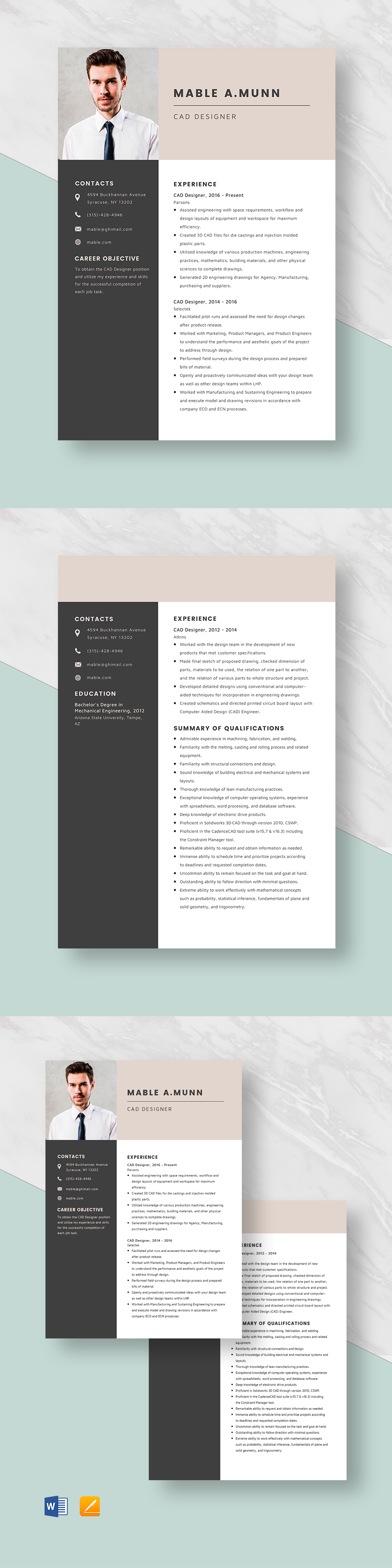 Simple Presentation Designer Resume Template - Word, Apple Pages, PSD ...