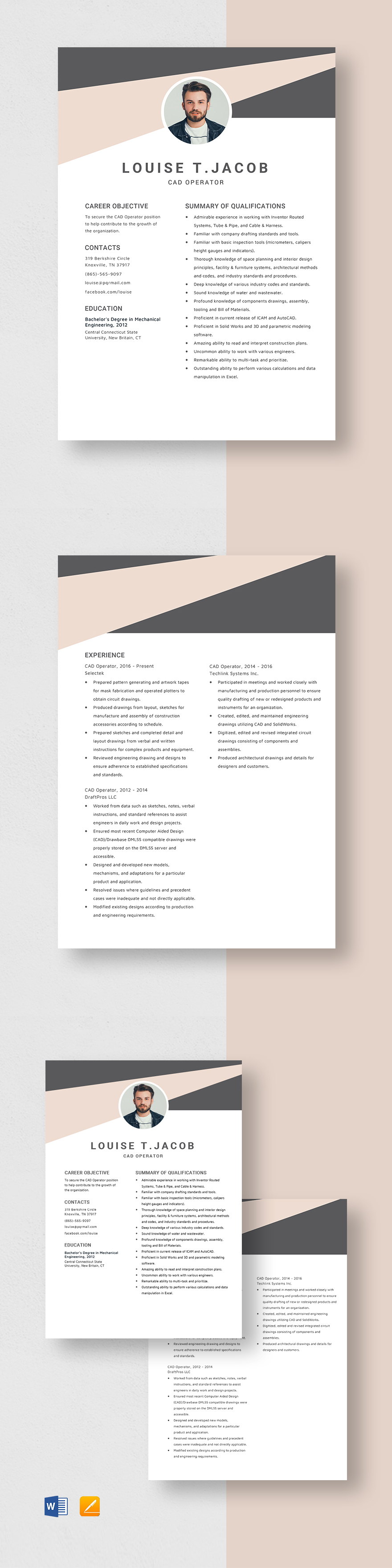 CAD Operator Resume Template - Word, Apple Pages | Template.net