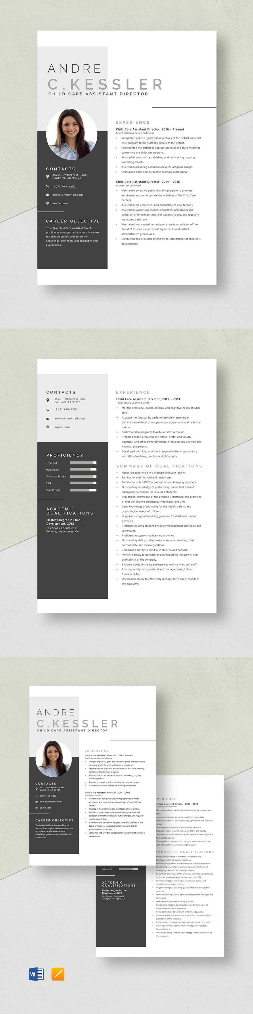 Child Care Assistant Director Resume Template Word Apple Pages Template