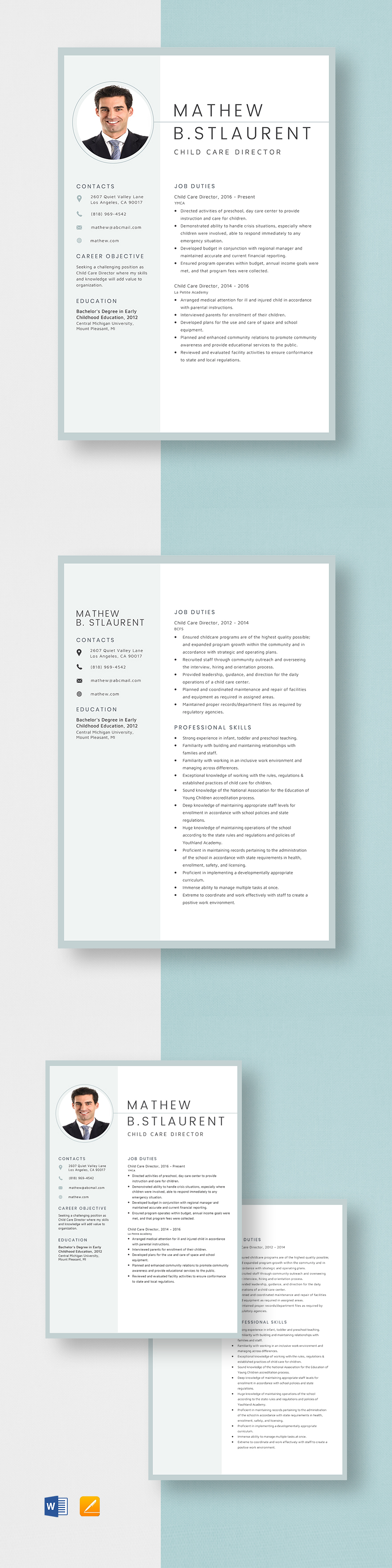 Child Care Director Resume Template - Word, Apple Pages | Template.net